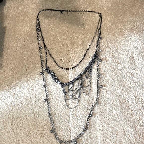 Jewelry | Steel Grey Chain Link And Pearl Multi Strand Long Necklace ...